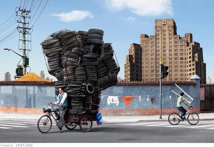 Heavily overloaded vehicles in China